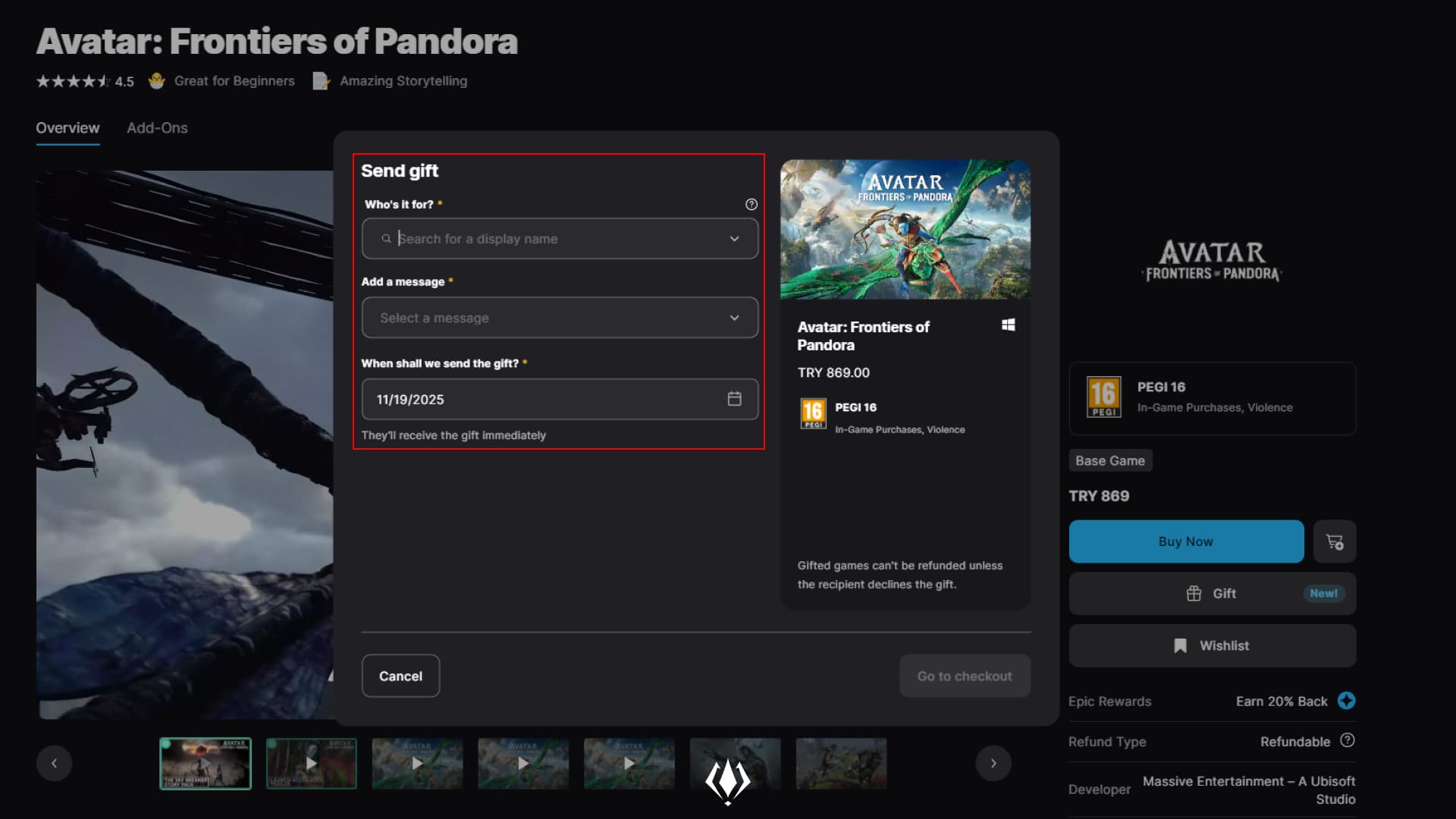 How to send a gift on Epic Games Store?